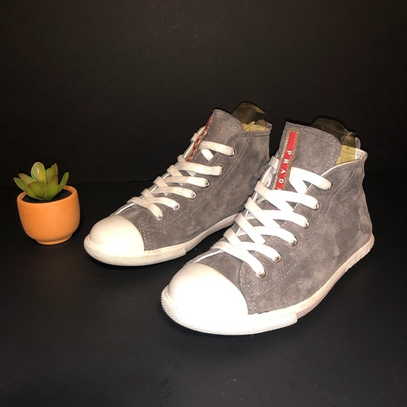 Prada | Shoes | Prada Baby Kids Shoes Suede Velour Gray Sneakers | Poshmark